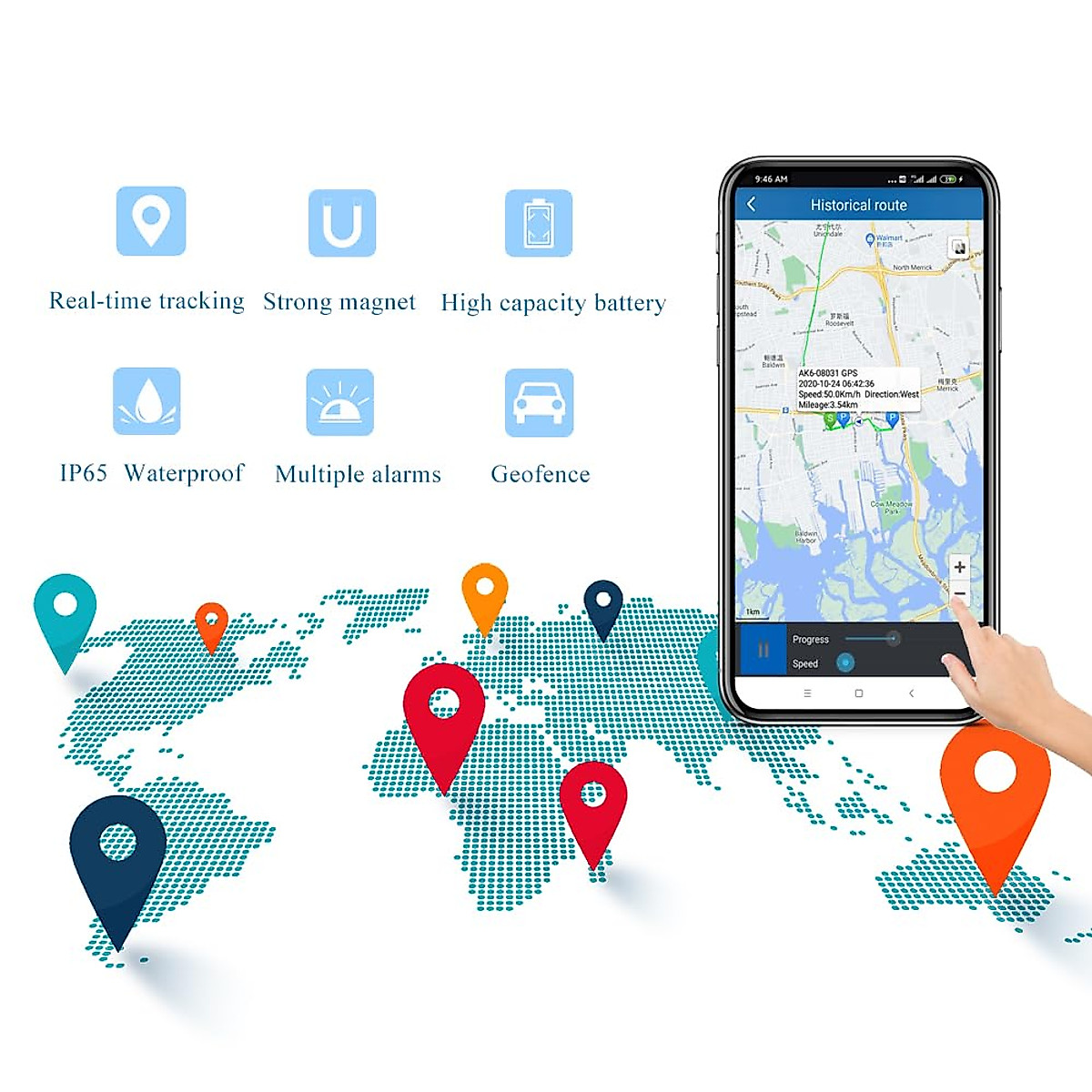 Magnetic GPS Tracker for Vehicles Car Tracker Device Hidden Wireless Magnet Car Tracking Device Long Life Battery for Trailer Truck Motorcycle Fleet Tracker One Month Subscription Included