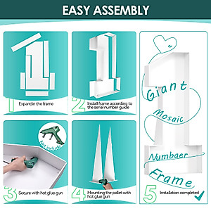 NISOCY 4FT Mosaic Numbers for Balloons, Marquee Light up Numbers for Party 4 Feet Tall, Giant Number 1 Pre-Cut Kit Thick Foam for Baby Birthday Boy Girl Party Anniversary Decorations
