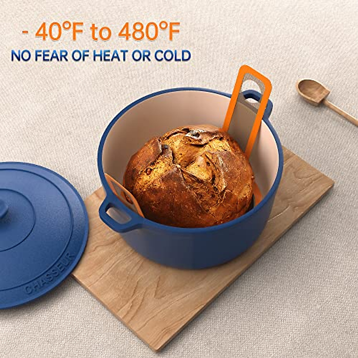 2PCs GUY DREAM Silicone Baking Mat for Dutch Oven - Non-stick Bread Sling - 8.3 Inch Reusable Bread Baking Mat – Silicone Dutch Oven Liner with Long Handles & 1 Set of Silicone Brush & Spatula