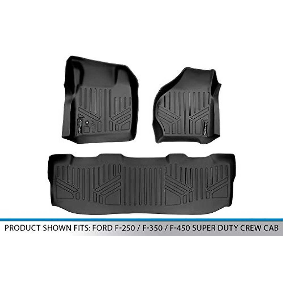 SMARTLINER Custom Fit Floor Mats 2 Row Liner Set Black Compatible with 1999-2007 Compatible with Ford F-250 / F-350 / F-450 Super Duty Crew Cab