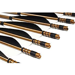 TTFLY FLETCHING 12pcs Parabolic 5" Black White Fletching Bamboo Arrows 32" Practice Targeting Arrow Archery for Recurve Bow Longbow