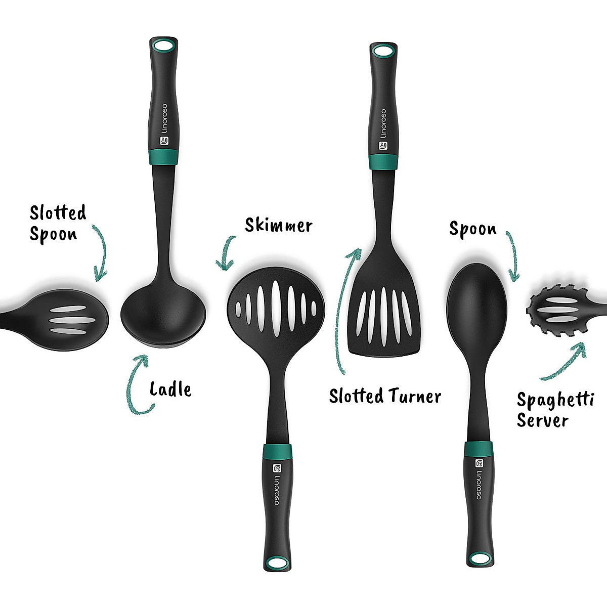 Linoroso Kitchen Tools Set - Cutting Boards for Kitchen with Defrosting Tray and 7 Pieces Nylon Elevate Kitchen Utensil Set with Exquisite Rotating Stand