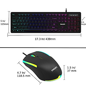 Philips Wired Gaming Keyboard and Mouse Combo, Quiet RGB Backlit Membrane Keyboard with LED Optical Mouse, Island Style- Chiclet Keys for Gaming, Business and Office