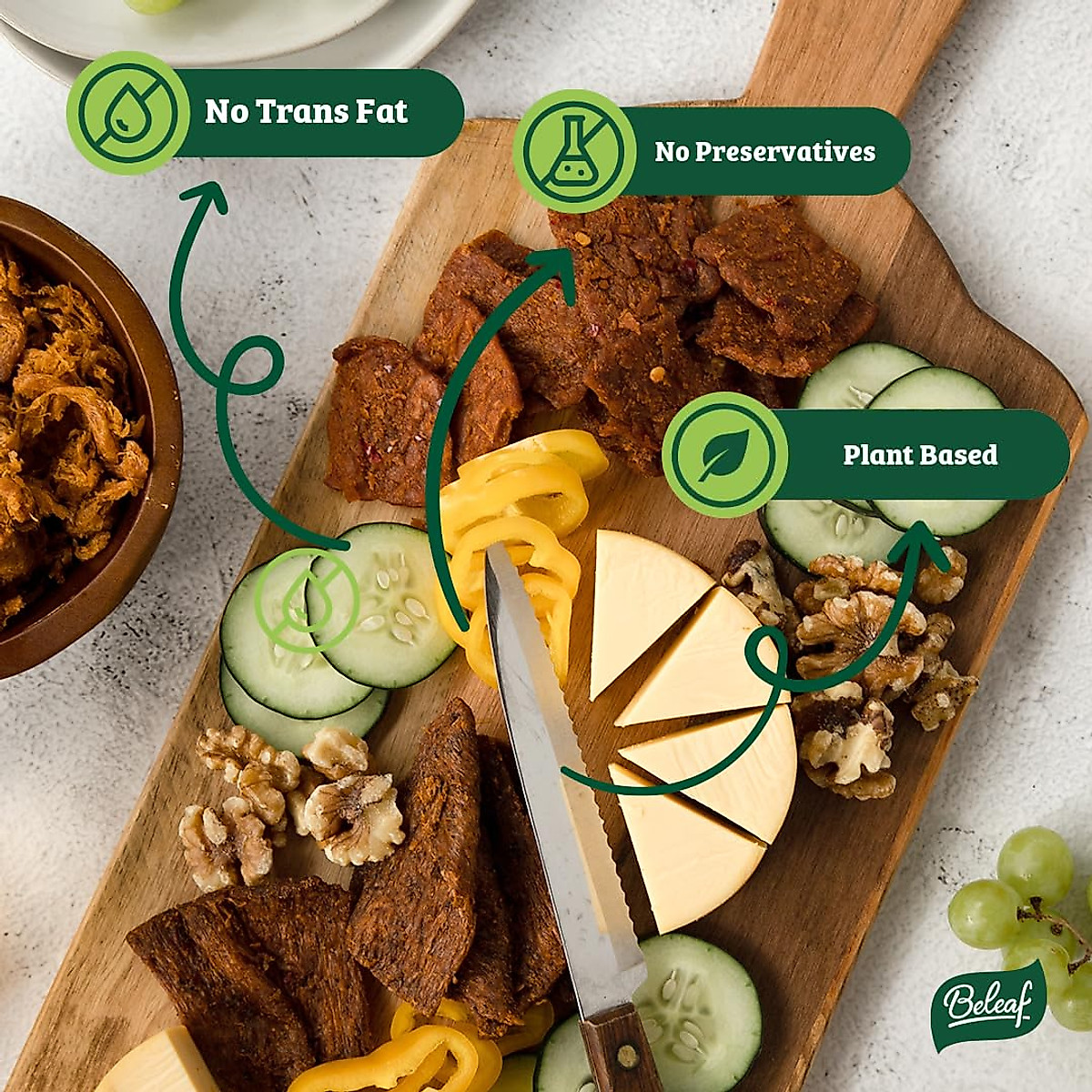 BELEAF Original Plant-Based Jerky | Delicious Meat Substitute | Low Carb, Non-GMO, Dairy Free, Plant Protein | Natural Ingredients | Spicy Healthy Snack 7oz