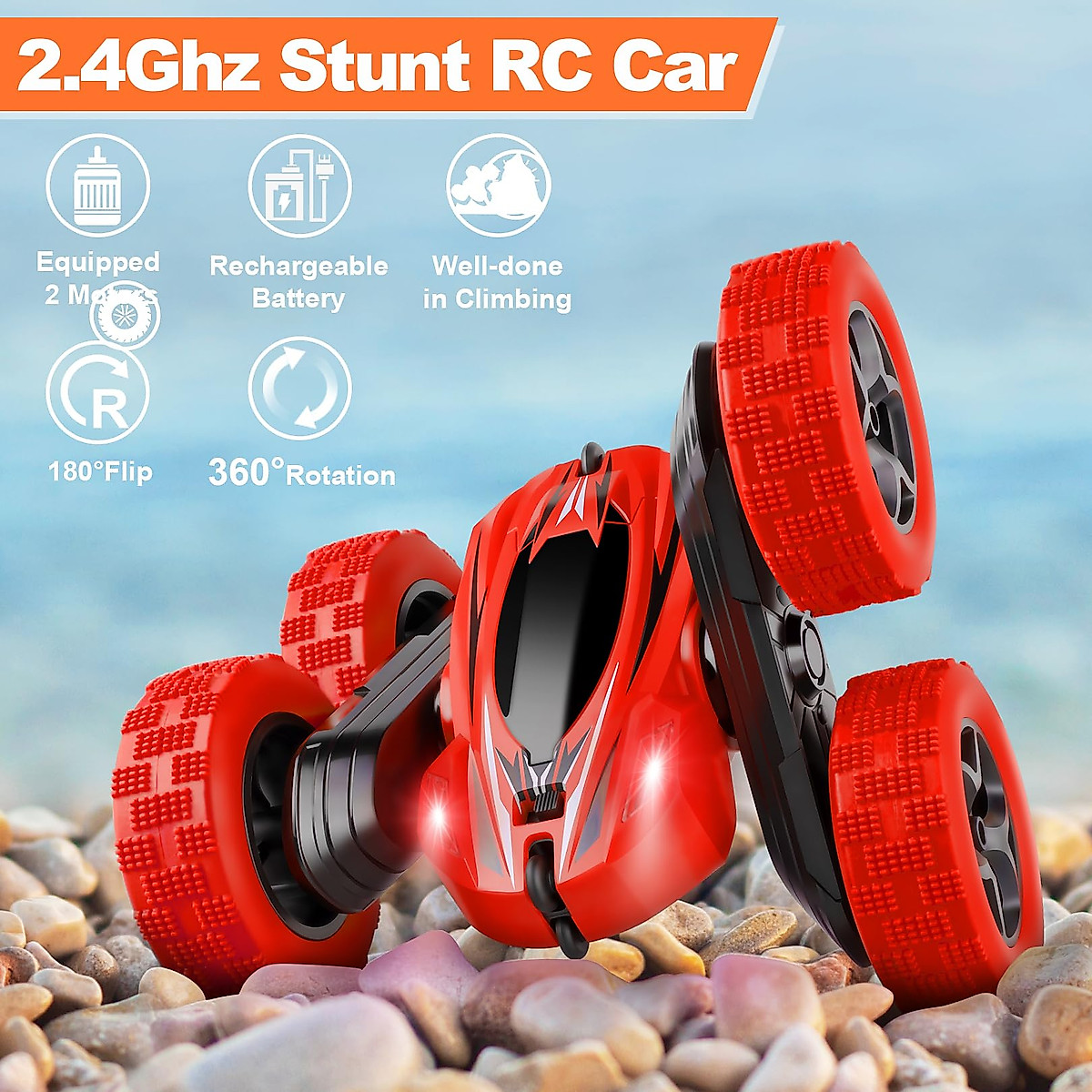ORRENTE Remote Control Car, RC Cars Toys 2.4GHz 4WD Fast RC Car Kids Toys, Double Sided 360° Rotating Monster Truck Toys for Girls RC Truck Toy Cars for Boys