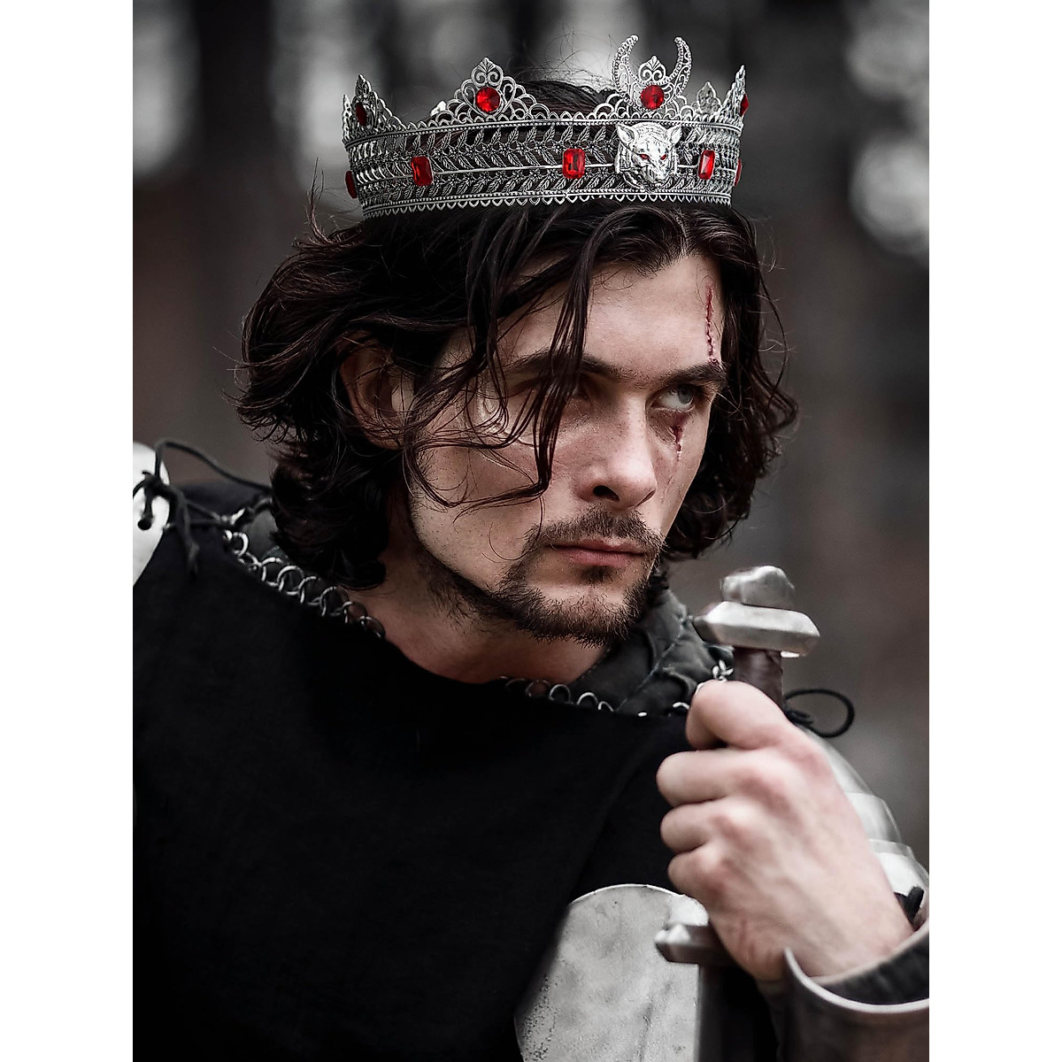 SWEETV Animal Totem King Crown for Men and Women, Wolf Crown, Medieval Metal Tiara Costume Hair Accessories for Knight, Witch, Gothic, Viking, Halloween, Wolf 1 / Antique Silver