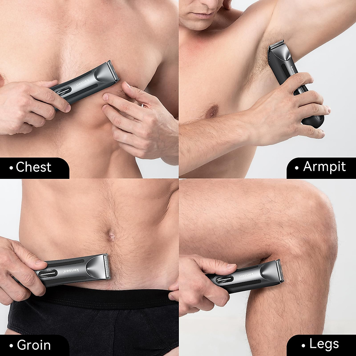 Body Hair Trimmer for Men, kensen Electric Groin Hair Trimmer, Rechargeable Body Groomer, Replaceable Ceramic Blade Heads, Waterproof Wet/Dry Clippers, Male Pubic Hair Hygiene Razor