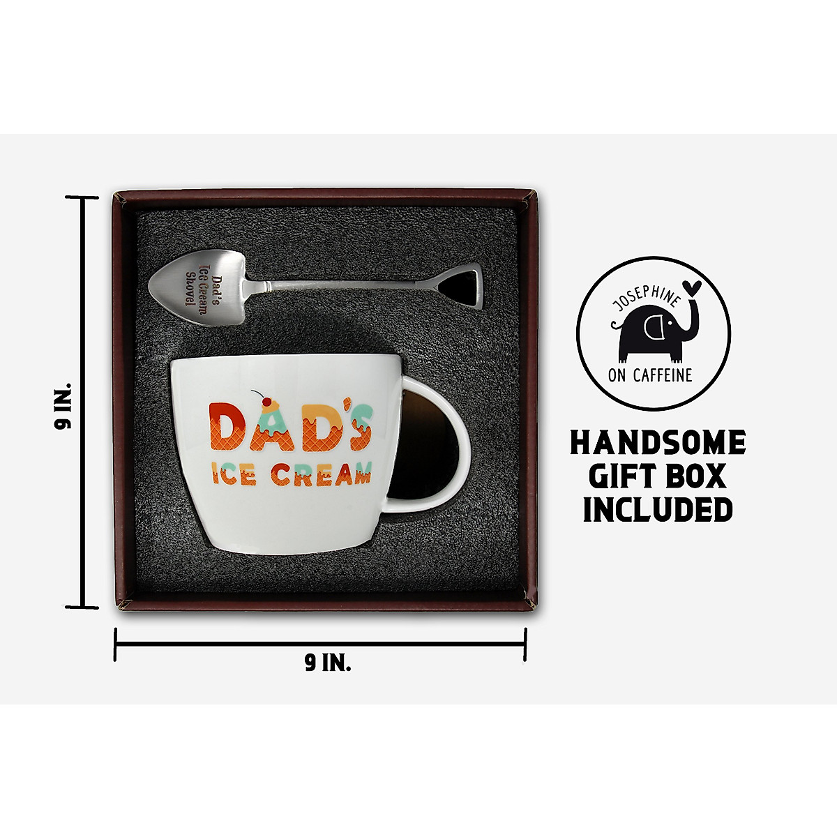 Gifts for Dad –Dad’s Ice Cream Bowl and Engraved Spoon Dad’s Ice Cream Shovel – Ideal Father’s Day Gift, Christmas Gift or Birthday Gift by Josephine on Caffeine (Dad)