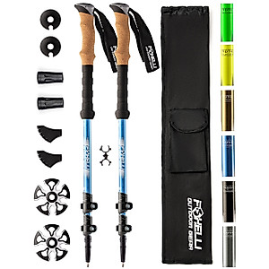 Foxelli Hiking Poles – Lightweight & Collapsible with Comfortable Cork Grips, Easily Adjustable for All Heights, Includes Carry Bag and Accessories