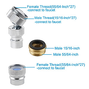 Hibbent 2 PACK Dishwasher Faucet Adapter, Dishwasher Snap Adapter Connection, One with Swivel Ball Joint and The Other One with Faucet Aerator, 15/16-27Male Outside and 55/64-27Female Inside, Chrome