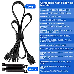 PSU 8 Pin Male to Dual 8 (6+2) Pin Male PCIE Power Cable Replacement for Corsair CoolerMaster Thermaltake Modular Power Supply (25 + 9 inches)