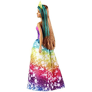 ​Barbie Dreamtopia Princess Doll, 12-Inch, Brunette with Blue Hairstreak Wearing Rainbow Skirt and Tiara, for 3 to 7 Year Olds​