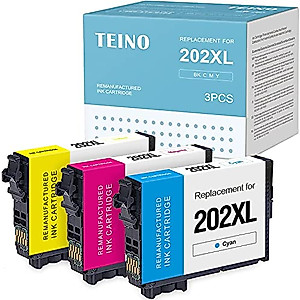 TEINO Remanufactured Ink Cartridge Replacement for Epson 202XL 202 T202 use with Epson Expression Home XP-5100 Workforce WF-2860 (Cyan, Magenta, Yellow, 3-Pack )