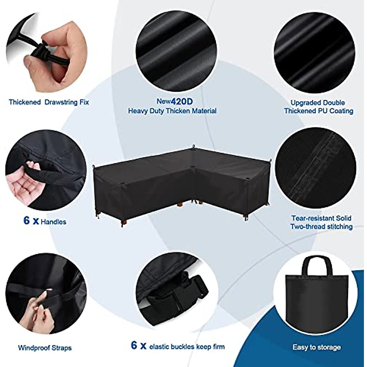 GARPROVM Patio V-Shaped Sectional Sofa Cover, Waterproof Outdoor Sectional Furniture Cover, Heavy Duty 420D Oxford Cloth Outdoor Sofa Cover Garden Couch Fits up to 100 x 100 x 33 inches