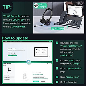 Yealink WH62 Portable Wireless Headset with Dongle Computer Headset with Microphone (for Teams Optimized, WH62 with Dongle)