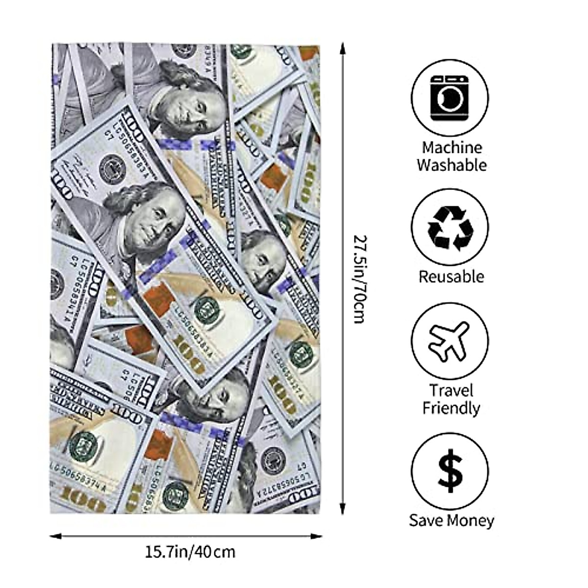 Us Bill Dollars Money Towels Decorations Face Towel Absorbent Guest Towel Portable Kitchen Tea Towels Multipurpose for Bathroom, Hotel, Gym and Spa