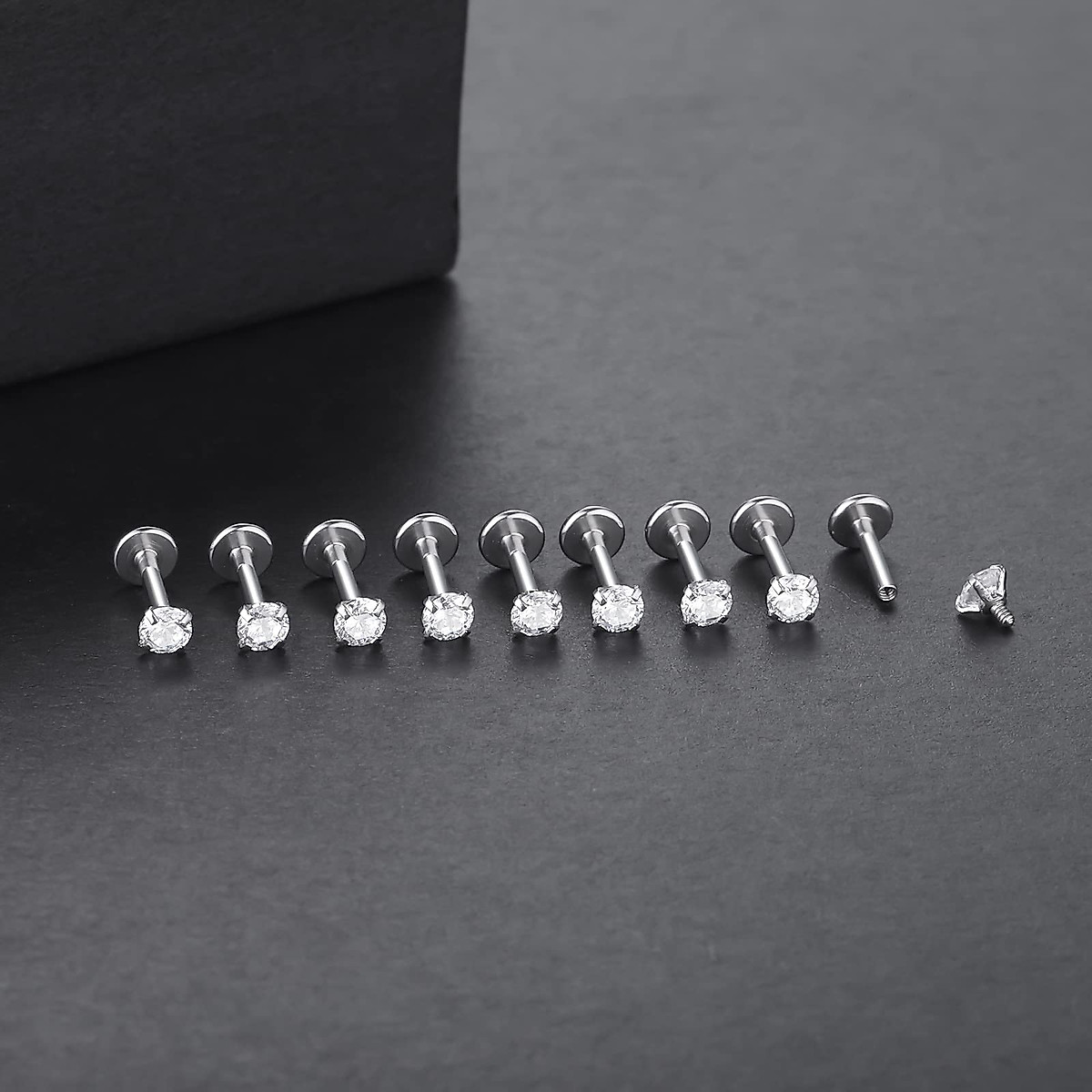 Xpircn 9PCS 16G Stainless Steel 3mm Cubic Zirconia Labret Monroe Lip Ring Tragus Helix Earring Studs