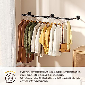 Vintage Clothes Rack, 48" Industrial Pipe Wall Mount Garment Rack, Space-Saving Heavy Duty Clothes Hanger for Closet Storage, 3 Bases, 1-Pack with 6 S-Hooks, Industrial Pipe Wall Mounted Closet Rod