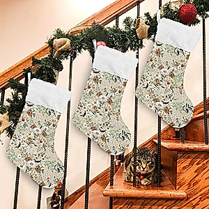 Kigai Christmas Stockings Retro Floral Pattern Large Candy Stockings Stuffers Kids Cute Xmas Sock Decorations 1PC for Home Holiday Party 12" x18"