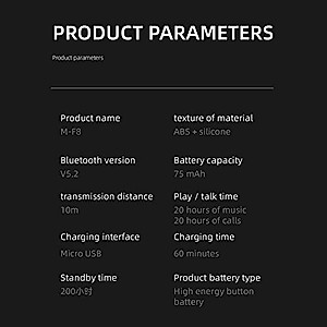 AZURAOKEY Bluetooth Headphones Wireless Earbuds, M-F8 Waterproof Hanging Single Ear Earbuds Bluetooth-Compatible 5.2 Noise Cancelling Sports Wireless Business Headphones Headset