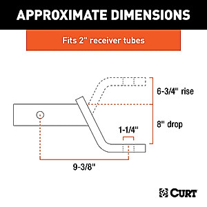 CURT 45338 Class 4 Trailer Hitch Ball Mount, Fits 2-Inch Receiver, 10,000 lbs, 1-1/4-Inch Hole, 8-Inch Drop, 6-3/4-Inch Rise , black