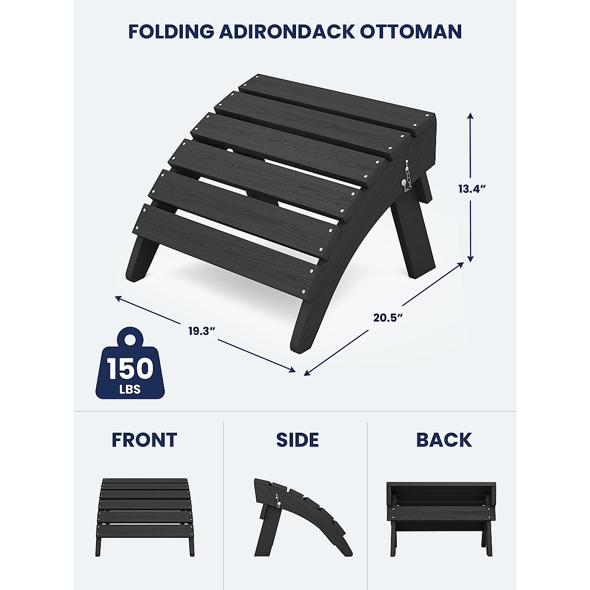 KINGYES Folding Adirondack Ottoman for Adirondack Chair, Black