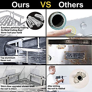 Guaber Shower Caddy Corner Shelf, 2 Tiers Aluminum Alloy Wall Mounted Bathroom Shower Organizer, Self Adhesive Shower Shelf Basket Shampoo Storage Rack with Hooks for Bathroom Toilet Dorm Kitchen