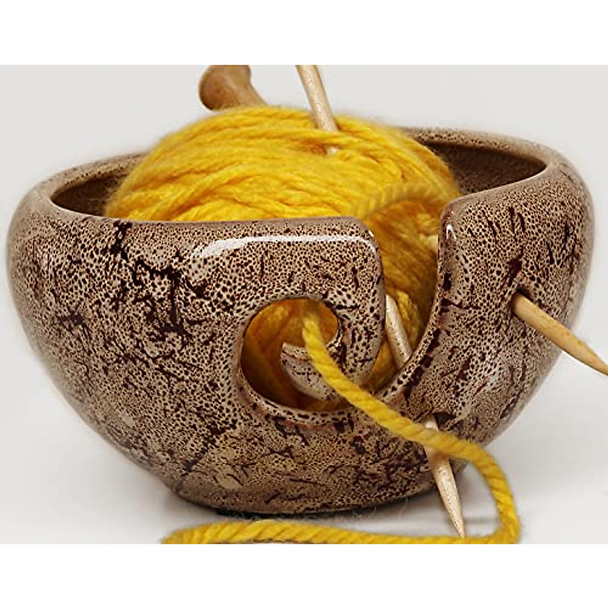Deals of Today - ABHANDICRAFTS 6" Brown Ceramic Yarn Bowl Knitting Ball Holder Yarn Storage Bowl Crochet All Men Women