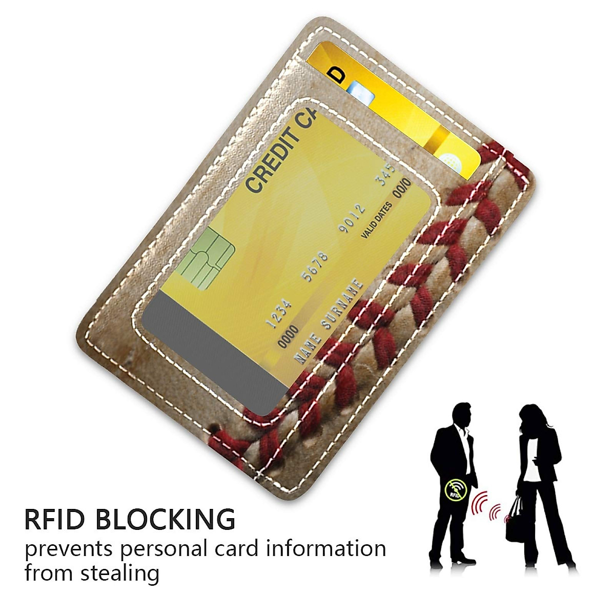 Linomo Thin leather Card Holder and Money Clip Vintage Baseball Sport Ball Wallet RFID Blocking for Men & Women