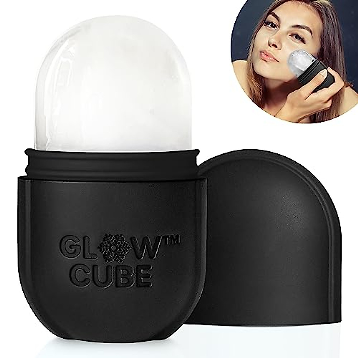 Glow Cube Ice Roller For Face Eyes and Neck To Brighten Skin & Enhance Your Natural Glow/Reusable Facial Tool to Tighten & Tone Skin & De-Puff The Eye Area (Black)