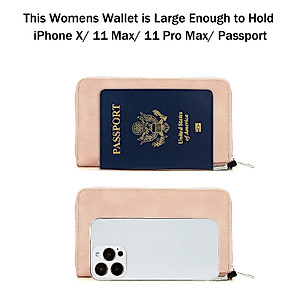 BROMEN Womens Wallet RFID Blocking Large Capacity Wristlet Phone Holder Zip Around Leather Clutch Purse Pink