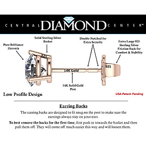Central Diamond Center 14K Gold Post & Sterling Silver Zirconia 3 Prong Martini Stud Earrings - Rose Gold Plated 5.25mm 1.00cttw