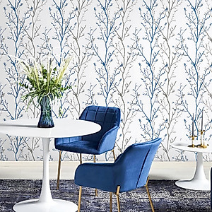 Melwod Grey Blue Tree Branches Peel and Stick Contact Paper 17.7" x 78.7" Modern Tree Branch Removable Wallpaper Natural Wall Paper Self-Adhesive Vinyl for Drawer Liner Furniture Crafts Accent Walls