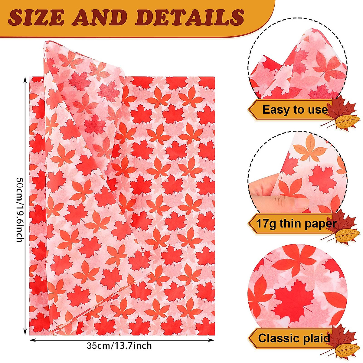 90 Pieces Thanksgiving Tissue Paper Brown Orange Tissue Paper for Gift Fall Wrapping Tissue Paper Fall Wrapping Paper Maple Leaves Pumpkin Printed Assorted Tissue Paper for Gift Bags