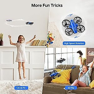 TOMZON A24 Mini Drone for Kids with Battle Mode, Kids Drone with Throw to Go, High Speeds Rotation, Self Spin & 3D Flip, RC Quadcopter with Altitude Hold, Headless Mode, 3 Batteries, Blue