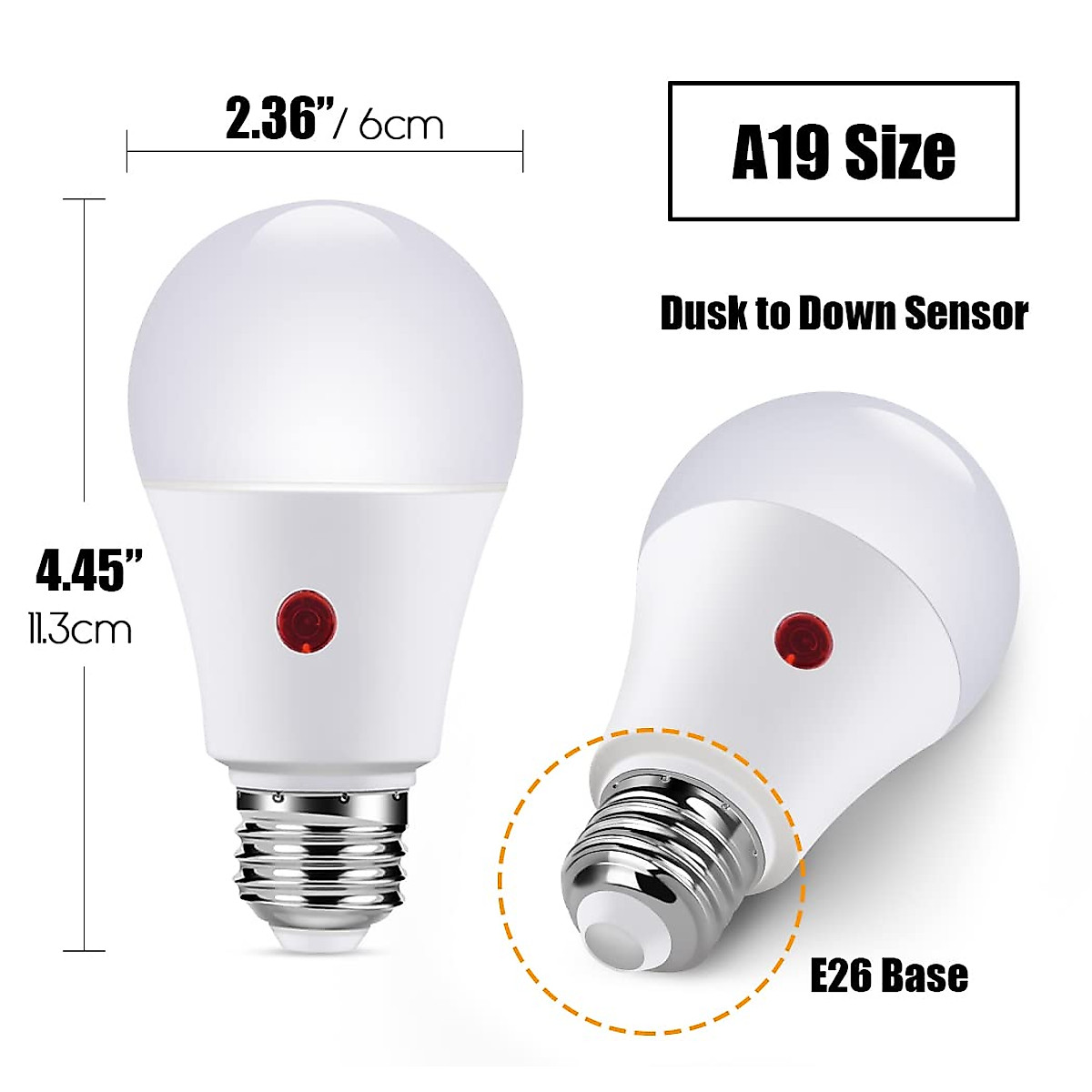 Emotionlite Dusk to Dawn Sensor Light Bulbs Outdoor,Neutral White LED Bulbs, 60 Watt Equivalent, Automatic On/Off, Porch, Patio,Garage, Hallway, Basement, A19 Size, 9W, E26 Medium Base (3 Pack)