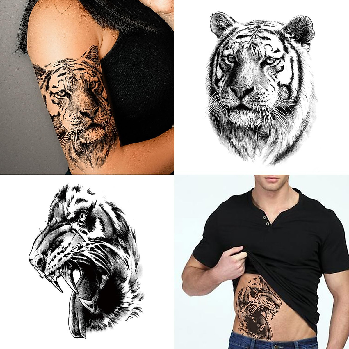 Lion Tiger Wolf Half Arm Sleeve Temporary Tattoo Sticker For Men L8.3"xW5.9"(20Sheets)