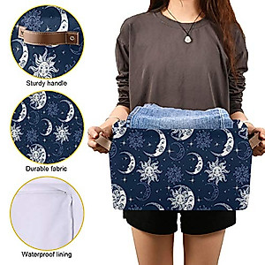 susiyo Large Foldable Storage Bin Magical Sun Moon Stars Fabric Storage Baskets Collapsible Decorative Baskets Organizing Basket Bin with PU Handles for Shelves Home Closet Bedroom Living Room-1Pack