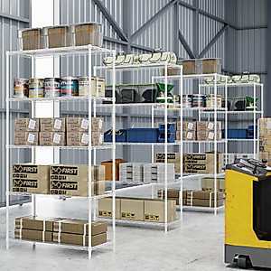 pouseayar 5 Tier Metal Garage Shelving Kitchen Shelves, 1750LBS NSF Heavy Duty Adjustable Shelving Units and Storage for Kitchen Garage Basement Commercial Shelving Garage Organization Storage White