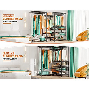 Raybee 77" H Clothes Rack Heavy Duty Clothing Racks for Hanging Clothes with Basket Drawers Load 850 LBS 75" Wide Large Clothes Rack with Shelves Adjustable Wire Garment Rack Free Standing Closet