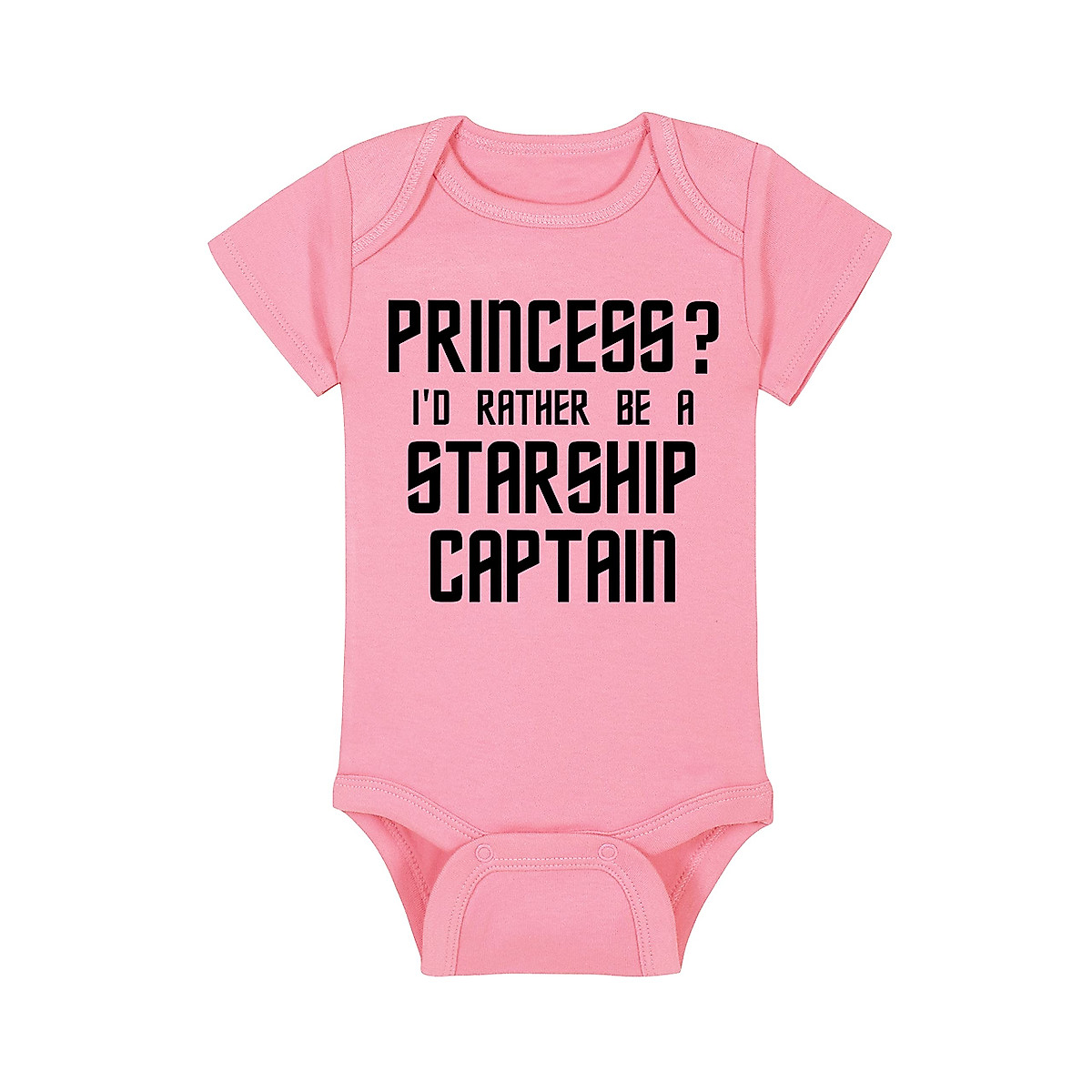 Trekkie Baby Onesie and Blanket - Princess? I'd Rather Be A Starship Captain - Starfleet Insignia (3-6 Month - Pink Fabric - Black Design)