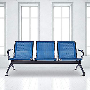 Kinsuite 3-Seat Waiting Room Chairs - Airport Reception Chairs Waiting Room Bench Reception Bench Lobby Bench Seating for Office Business Bank Hospital, Blue