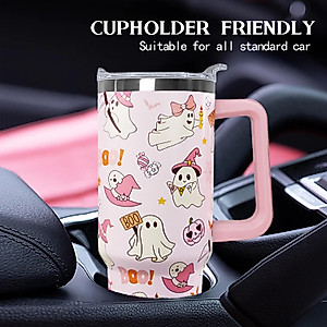 wmvhdiw 30 oz Pink Boo Tumbler Insulated Stainless Tumbler,Halloween Goth Ghost Travel Coffee Cup Water Botter, Witch Goth Decor Halloween Gifts For Women