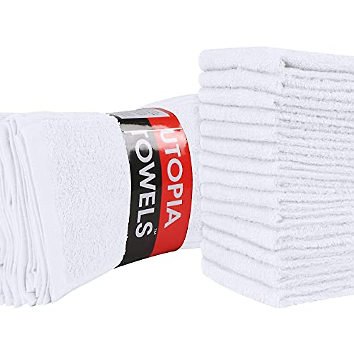 Utopia Towels Premium Bundle - 1 Cotton Washcloths White (12x12 inches),Pack of 24 with 1 White Hand Towels 600 GSM (16 x 28 inches), Pack of 6