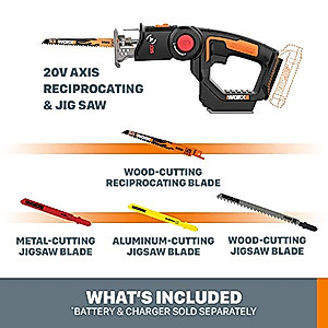 Worx WX550L.9 20V Power Share Axis Cordless Reciprocating & Jig Saw (Tool Only)