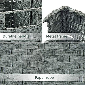 EZOWare 3pcs Weaving Storage Baskets, Multipurpose Wicker Organizer Bins Boxes with Handles for Shelf, Bathroom, Pantry, Accessories - Paper Rope Gray