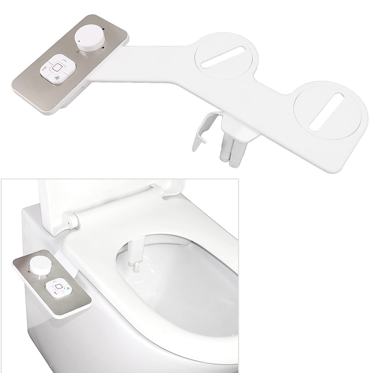 Bidet Attachment, Non Electric Dual Nozzle Self Cleaning Feminine Butt Wash Bidet Attachment,7/8 Inch Tee Slim Bidet Toilet Seat Attachment