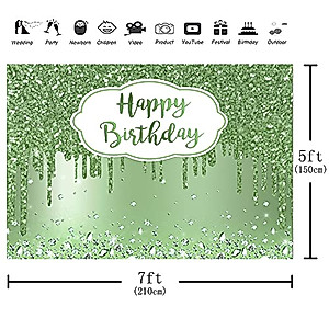 Aperturee 7x5ft Army Green Happy Birthday Backdrop Glitter Diamonds Girls Sweet 16 18th 21st 30th Women Photography Background Banner Supplies Photo Booth Studio Props Party Decoration Cake Table