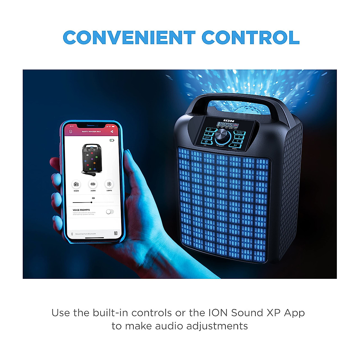 ION Audio ION Rocker Max Portable Bluetooth Karaoke Microphone Lights and Radio for Halloween, Christmas, NYE Party-Powerful 120W Speaker, Black 2