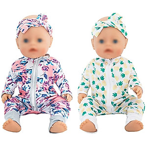 SOTOGO 5 Sets Doll Clothes Outfits Jumpsuits with 5 Headbands for 14 to 17 Inch New Born Baby Doll, 15 Inch Baby Doll and American 18 Inch Doll Clothes and Accessories